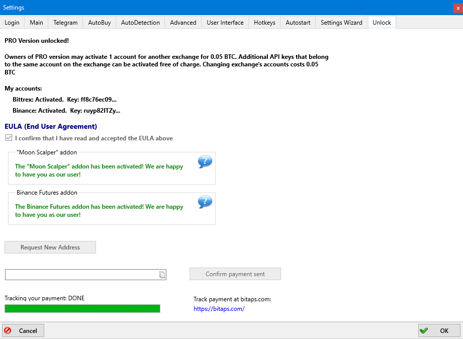 Main Settings - Moonbot